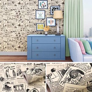 PoetryHome Self-Adhesive Vintage Newspapaer Wall Paper Drawer Shelf Liner for Kitchen Bathroom Cabinets Dresser Wall Crafts 17.7x117 Inches