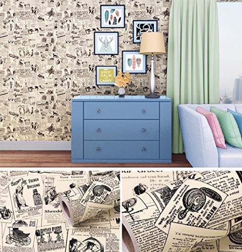 PoetryHome Self-Adhesive Vintage Newspapaer Wall Paper Drawer Shelf Liner for Kitchen Bathroom Cabinets Dresser Wall Crafts 17.7x117 Inches