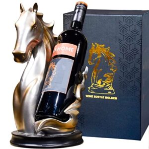 yingaversai wine bottle holder wine racks tabletop horse statue as home kitchen wine cellar decorative storage organizer, horse sculpture horse decor horse gifts for girls men women (silver)