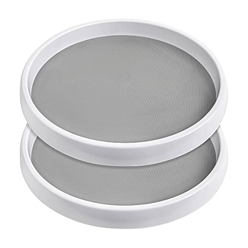 Lazy Susan Turntable 10" | Lazy Susan Organizer for Cabinet, Pantry, Refrigerator, Counter | Plastic with Rubber Lining, White [2 Pcs]