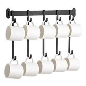 mkono coffee mug holder wall mounted mug hooks rack for 10 coffee cup organizer, metal mug wall hanger with 5 adjustable dual-hooks rustic mugs tea cups storage organizer for coffee bar kitchen