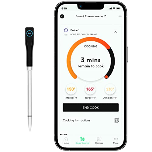 Chef iQ Smart Wireless Meat Thermometer, Unlimited Range, Bluetooth & WiFi Enabled, Digital Cooking Thermometer with Ultra-Thin Probe for Remote Monitoring of BBQ, Oven, Smoker, Air Fryer, Stove