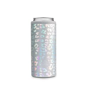 swig sip skinny can cooler – double wall stainless steel vacuum insulated can holder for 12oz slim tall beverage bridesmaid gift (laser leopard)