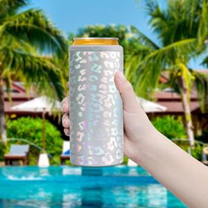 Swig Sip Skinny Can Cooler - Double Wall Stainless Steel Vacuum Insulated Can Holder for 12oz Slim Tall Beverage Bridesmaid Gift (Laser Leopard)