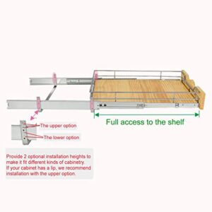 DINDON Pull Out Cabinet Organizer (14" W x 21" D),1 Tier Slide Out Shelf, Shelves Organization and Storage for Kitchen Under Sink Space, Wood and Wire Basket