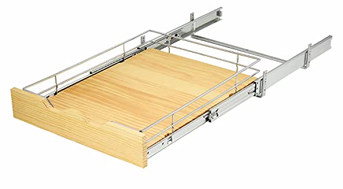 DINDON Pull Out Cabinet Organizer (14" W x 21" D),1 Tier Slide Out Shelf, Shelves Organization and Storage for Kitchen Under Sink Space, Wood and Wire Basket