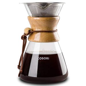 cosori pour over coffee maker with double-layer stainless steel filter, coffee dripper brewer & glass coffee pot, high heat resistant decanter, 34 ounce