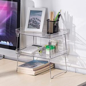 Ettori Stackable Cabinet Organizers and Storage, 2 Packs Cabinet Storage Organization, Clear Cabinet Shelves and Kitchen Counter Shelf- Translucent Plastic and Metal