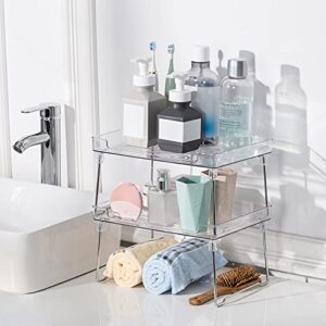 Ettori Stackable Cabinet Organizers and Storage, 2 Packs Cabinet Storage Organization, Clear Cabinet Shelves and Kitchen Counter Shelf- Translucent Plastic and Metal