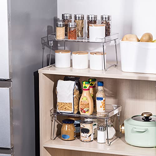 Ettori Stackable Cabinet Organizers and Storage, 2 Packs Cabinet Storage Organization, Clear Cabinet Shelves and Kitchen Counter Shelf- Translucent Plastic and Metal