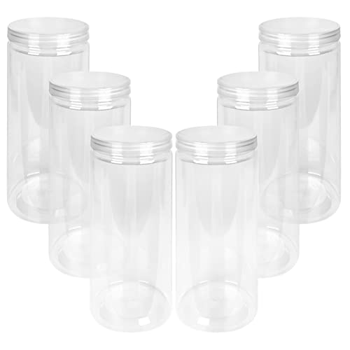 6 PCS Plastic Jars with Lid 48oz Clear PET Seal Jar, Round Wide Opening Storage jar for Kitchen, Household, Craft Storage