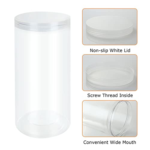 6 PCS Plastic Jars with Lid 48oz Clear PET Seal Jar, Round Wide Opening Storage jar for Kitchen, Household, Craft Storage