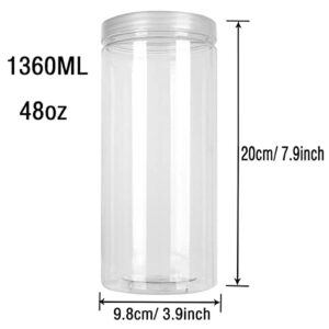 6 PCS Plastic Jars with Lid 48oz Clear PET Seal Jar, Round Wide Opening Storage jar for Kitchen, Household, Craft Storage