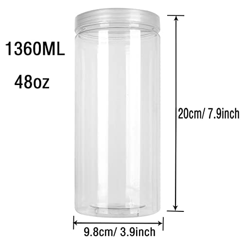 6 PCS Plastic Jars with Lid 48oz Clear PET Seal Jar, Round Wide Opening Storage jar for Kitchen, Household, Craft Storage