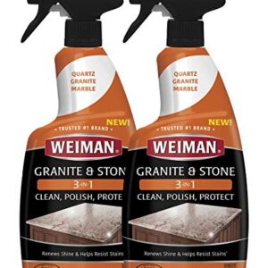 Weiman Granite Cleaner Polish and Protect 3 in 1 - 2 Pack - Streak-Free, pH Neutral Formula for Daily Use on Interior & Exterior Natural Stone