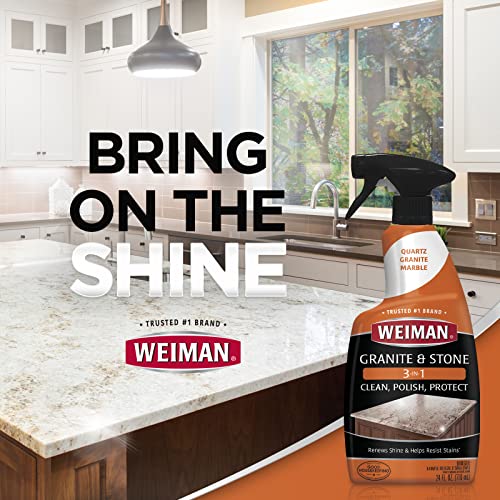 Weiman Granite Cleaner Polish and Protect 3 in 1 - 2 Pack - Streak-Free, pH Neutral Formula for Daily Use on Interior & Exterior Natural Stone