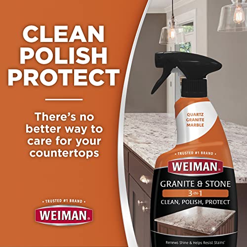 Weiman Granite Cleaner Polish and Protect 3 in 1 - 2 Pack - Streak-Free, pH Neutral Formula for Daily Use on Interior & Exterior Natural Stone