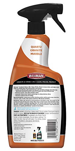 Weiman Granite Cleaner Polish and Protect 3 in 1 - 2 Pack - Streak-Free, pH Neutral Formula for Daily Use on Interior & Exterior Natural Stone