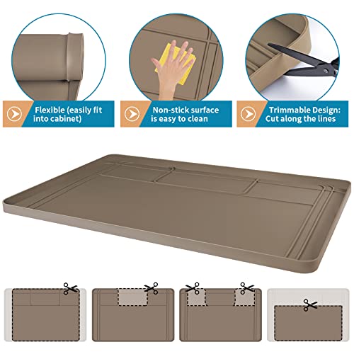 Sanbege Under Sink Mat Liner 34" x 22", Trimmable Kitchen Cabinet Protector Tray, Multipurpose Silicone Waterproof Mat for 36" Cabinet and Crafting, Pet Bowls, Floor Organization (Brown)