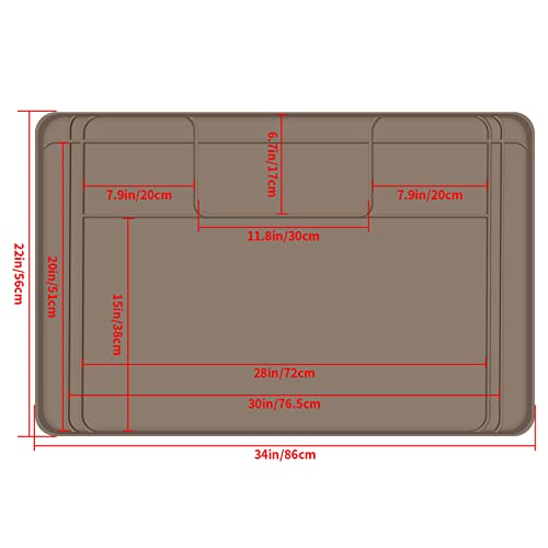 Sanbege Under Sink Mat Liner 34" x 22", Trimmable Kitchen Cabinet Protector Tray, Multipurpose Silicone Waterproof Mat for 36" Cabinet and Crafting, Pet Bowls, Floor Organization (Brown)