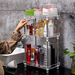 bathroom organizer countertop, 3-tire skincare organizers vanity tray corner shelf for makeup cosmetic perfume, multi-functional acrylic organizer in vanity dresser bathroom kitchen living room etc.