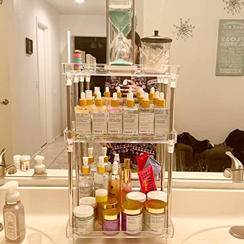 Bathroom Organizer Countertop, 3-Tire Skincare Organizers Vanity Tray Corner Shelf for Makeup Cosmetic Perfume, Multi-Functional Acrylic Organizer in Vanity Dresser Bathroom Kitchen Living Room etc.