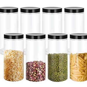 Lawei 8 Pack 34 oz Clear Plastic Jars with Black Lids - Plastic Food Storage Jars for Kitchen & Household Storage of Dry Goods, Nuts, Cookie and more