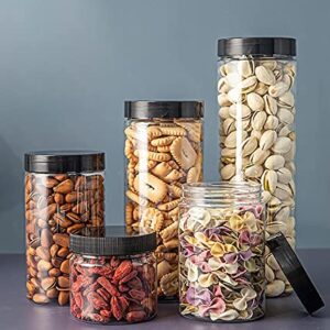 Lawei 8 Pack 34 oz Clear Plastic Jars with Black Lids - Plastic Food Storage Jars for Kitchen & Household Storage of Dry Goods, Nuts, Cookie and more