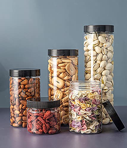 Lawei 8 Pack 34 oz Clear Plastic Jars with Black Lids - Plastic Food Storage Jars for Kitchen & Household Storage of Dry Goods, Nuts, Cookie and more