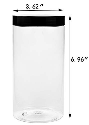 Lawei 8 Pack 34 oz Clear Plastic Jars with Black Lids - Plastic Food Storage Jars for Kitchen & Household Storage of Dry Goods, Nuts, Cookie and more