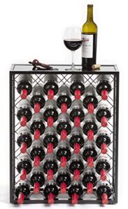 mango steam 32 bottle wine rack with glass table top free standing, black