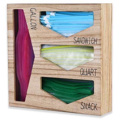 UPTRUST Ziplock Bag Storage Organizer, Farmhouse Wood Kitchen Food Baggie Dispenser Box for Kitchen Drawer Organizer, Compatible with Most Brands Gallon Bag, Quart Bag, Sandwich Bag, Snack Bag