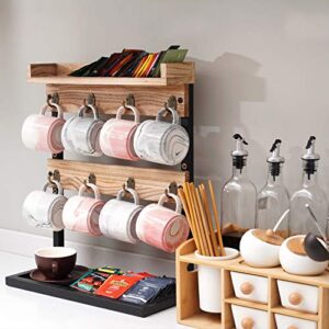 X-cosrack Rustic Countertop Coffee Mug Rack Holder with Wire Stand,2 Tier Wall Mounted Rack Holder for Coffee Mug Cups, Display Organizer Hook for Home & Kitchen,Hold 8 Mugs