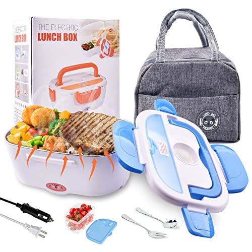 [Faster] Electric Lunch Box Food Heater, 60W High-Power 4 in 1 Heated Lunch Boxes for Adults, Car & Home, 1.5L Leak-Proof Heated Lunch box,12V 24V 110V Portable Microwave with Carry Bag