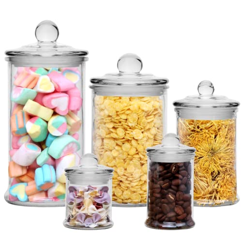 COMUDOT Glass Cookie Jar,Glass Canisters Set of 5,Glass Jars,Airtight Glass Storage Candy Jar with Lids,Glass Organization Canisters for Home & Kitchen