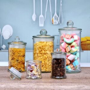 COMUDOT Glass Cookie Jar,Glass Canisters Set of 5,Glass Jars,Airtight Glass Storage Candy Jar with Lids,Glass Organization Canisters for Home & Kitchen