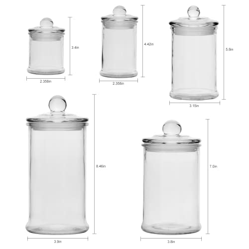 COMUDOT Glass Cookie Jar,Glass Canisters Set of 5,Glass Jars,Airtight Glass Storage Candy Jar with Lids,Glass Organization Canisters for Home & Kitchen