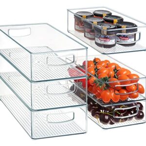 Hudgan Stackable Pantry Organizer Bins (3 Large and 3 Medium) - Clear Plastic Storage Container for Home Edit and Cabinet Organizers