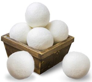 snugpad wool dryer balls xl size 6 pack, natural fabric softener 100% organic premium new zealand wool, no fillers, anti static, lint free, odorless, chemical free and reduces wrinkles, 1000+ loads, baby safe, saving energy & time, white 6 count