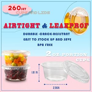 [260 Sets - 2 oz ] Jello Shot Cups, Small Plastic Containers with Lids, Airtight and Stackable Portion Cups, Salad Dressing Container, Dipping Sauce Cups, Condiment Cups for Lunch, Party, Trips