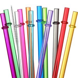 24 pcs, reusable straws with 4 cleaning brushes, 10.5″ long tritan hard plastic straws, 12 colors translucent replacement drinking straws for 16oz-32 oz tumblers, cups, jars, yeti, starbucks, bpa free