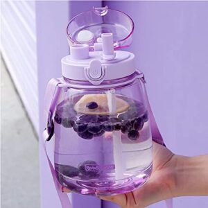 MOIOIBE Kawaii Water Bottle with Straw 45oz Water Bottles with Two Ways to Dinking Modern Water Jug for Women/Teen Girl/School Purple Cute Water Bottles With Strap