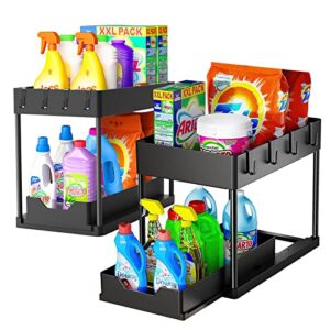 under sink organizers and storage, bathroom organizer, cabinet organizer, kitchen organization, 2 tier multi-purpose organizers, pull out sliding drawer & easy-grip, 2 pcs