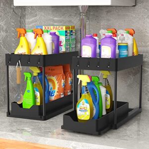 Under Sink Organizers and Storage, Bathroom Organizer, Cabinet Organizer, Kitchen Organization, 2 Tier Multi-purpose Organizers, Pull Out Sliding Drawer & Easy-Grip, 2 PCS