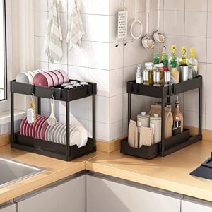 Under Sink Organizers and Storage, Bathroom Organizer, Cabinet Organizer, Kitchen Organization, 2 Tier Multi-purpose Organizers, Pull Out Sliding Drawer & Easy-Grip, 2 PCS