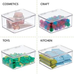 mDesign Plastic Kitchen Pantry and Fridge Storage Organizer Box Containers with Hinged Lid for Shelves or Cabinets, Holds Food, Snacks, Canned Drinks, Seasoning, Condiments, or Utensils, 4 Pack, Clear