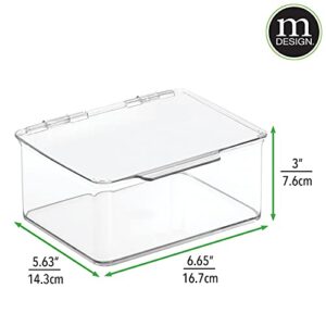 mDesign Plastic Kitchen Pantry and Fridge Storage Organizer Box Containers with Hinged Lid for Shelves or Cabinets, Holds Food, Snacks, Canned Drinks, Seasoning, Condiments, or Utensils, 4 Pack, Clear