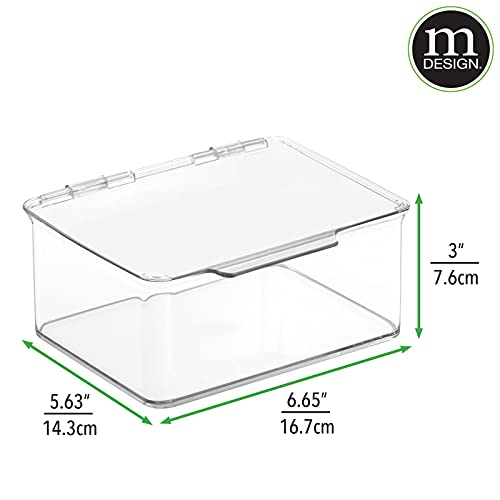 mDesign Plastic Kitchen Pantry and Fridge Storage Organizer Box Containers with Hinged Lid for Shelves or Cabinets, Holds Food, Snacks, Canned Drinks, Seasoning, Condiments, or Utensils, 4 Pack, Clear