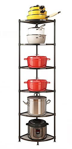 ZIGAMA 6-Tier Kitchen Pot Rack, Cookware Stand Storage Organizer ，Multi-Layer Corner Shelf Stand Stainless Steel Shelves for Kitchen