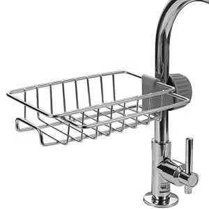 quimoy sponge holder for kitchen sink,sponge holder over faucet kitchen sink caddy organizer, faucet drainage shelf, stainless steel detachable hanging faucet drain rack for kitchen bathroom